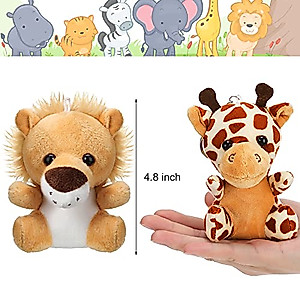 12 Pieces Mini Stuffed Forest Animals Jungle Animal Plush Toys in 4.8 Inch Cute Plush Elephant Lion Giraffe Tiger Puppy Zebra Duck Plush for Animal Themed Parties Teacher Student Achievement Award