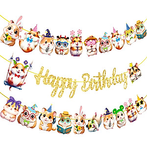 Hamster Birthday Banners Hamster Birthday Decorations 3Pcs Guinea Pig Birthday Party Supplies Guinea Pig Birthday Party Banners for Hamster Theme Baby Shower Supplies