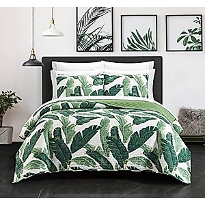 Chic Home Palm Springs 9 Piece Quilt Set Stitched Palm Tree Print Bed in A Bag - Sheet Set Decorative Pillow Shams Included, Queen, Green