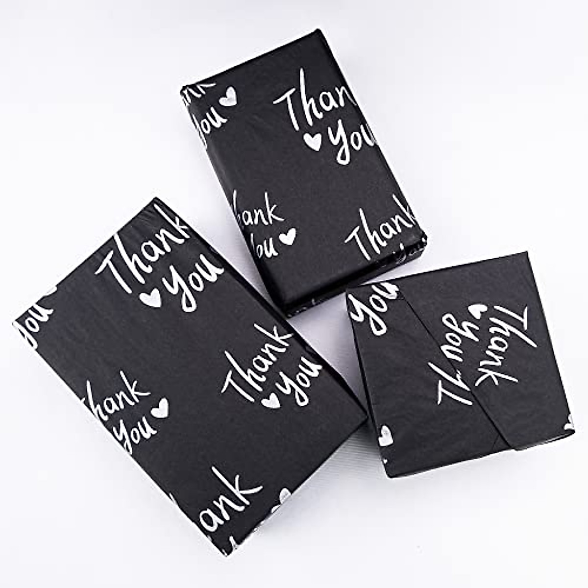 MR FIVE 100 Sheets Black with Silver Thank You Tissue Paper Bulk,20" x 14",Silver Thank You Tissue Paper for Packaging,Gift Bags,Metallic Silver Tissue for Weddings,Graduation,Birthday,Thanksgiving