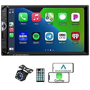 Double Din Car Stereo Apple Carplay 7 inch Car Radio with HD Touch Screen Car Receiver Compatible Android Auto Bluetooth with Backup Camera Mirror Link USB/SD/AUX