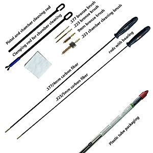 Gun Cleaning one Piece Long Rod kit 2 Carbon Fiber rods (4,5mm) 36" Long with 2 Plastic Chamber Cleaning rods Packed in one Tube bore Friendly…