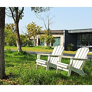 Jovilife Adirondack Chair with Cup Hold, Lawn Furniture Porch Resin Chair,HDPE Plastic Deck Chair 350 lbs Heavy Duty, Lawn Furniture,Garden,Backyard,Weather Resistant White