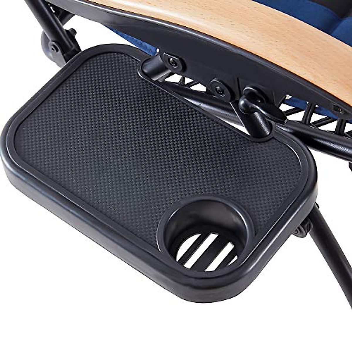 VICLLAX Oversize Padded Zero Gravity Chair Patio Lounge Chair with Cup Holder for Outdoor Beach Pool, Black&Dark Blue