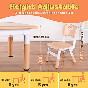 FUNLIO Kids Table and 4 Chairs Set, Height Adjustable Toddler Table and Chair Set for Ages 3-8, Easy to Wipe Arts & Crafts Table, for Classrooms/Daycares/Homes, CPC & CE Approved（5-Piece Set）