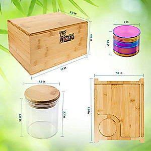 ES - EasyStore – Large Premium Bamboo Storage Stash Box, Bamoo Tray, Glass Jars, Storage Box with Numerical Combo Lock.