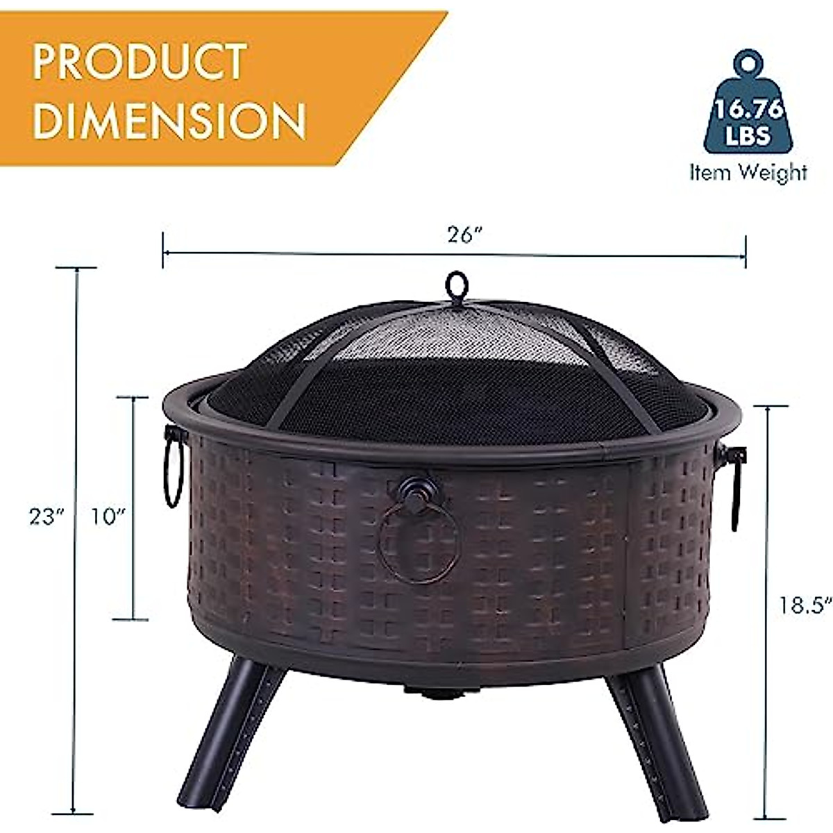Multifunctional Fire Pit Table 26in Round Metal Firepit Stove Backyard Patio Garden Fireplace for BBQ, Camping, Outdoor Heating, Bonfire, Picnic