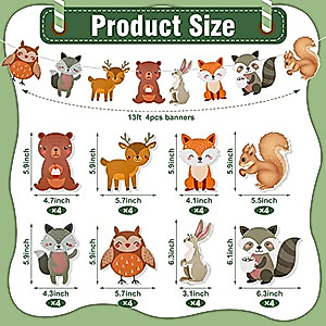 4 Pcs Woodland Animals Banner Assembled Forest Animal Bunting Banner Wild Creature Kids Birthday Party Supplies for Baby Shower Decoration