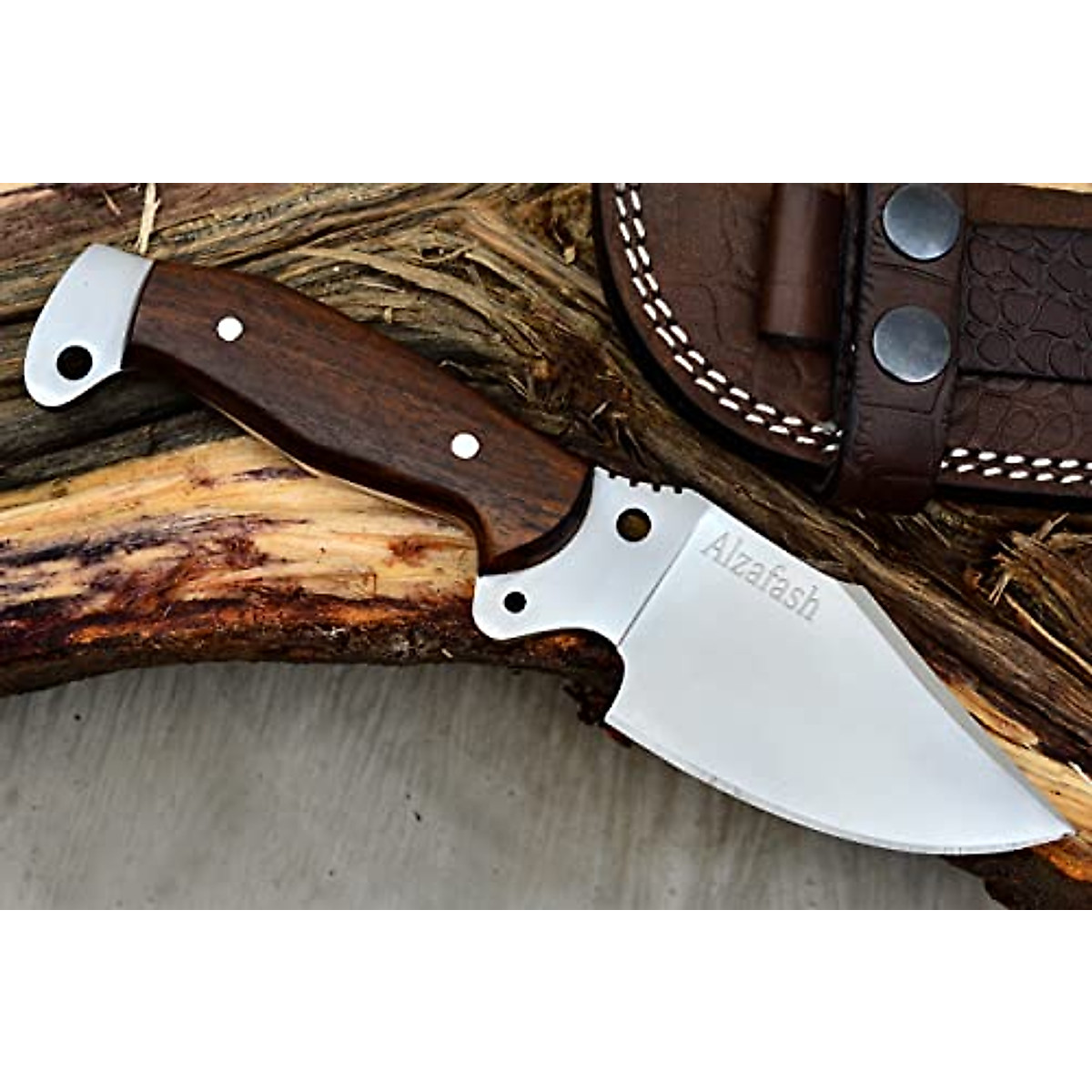 ALZAFASH Horizontal Carry Knife, Tracker Knife with Sheath, Hunting Knife with 1095 Carbon Steel Blade, Camping Knife, Hiking Knife