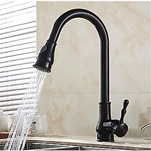 Classic Antique Brass Kitchen Faucets Pull Out Spray Head Hot Cold 360 Degree Swivel Sink Faucet Water Mixer Pull Down Mixer Taps Single Handle Retro Style/Black