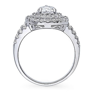 BERRICLE Sterling Silver Halo Wedding Engagement Rings Pear Cut Cubic Zirconia CZ Statement Cocktail Split Shank Ring for Women, Rhodium Plated Size 5