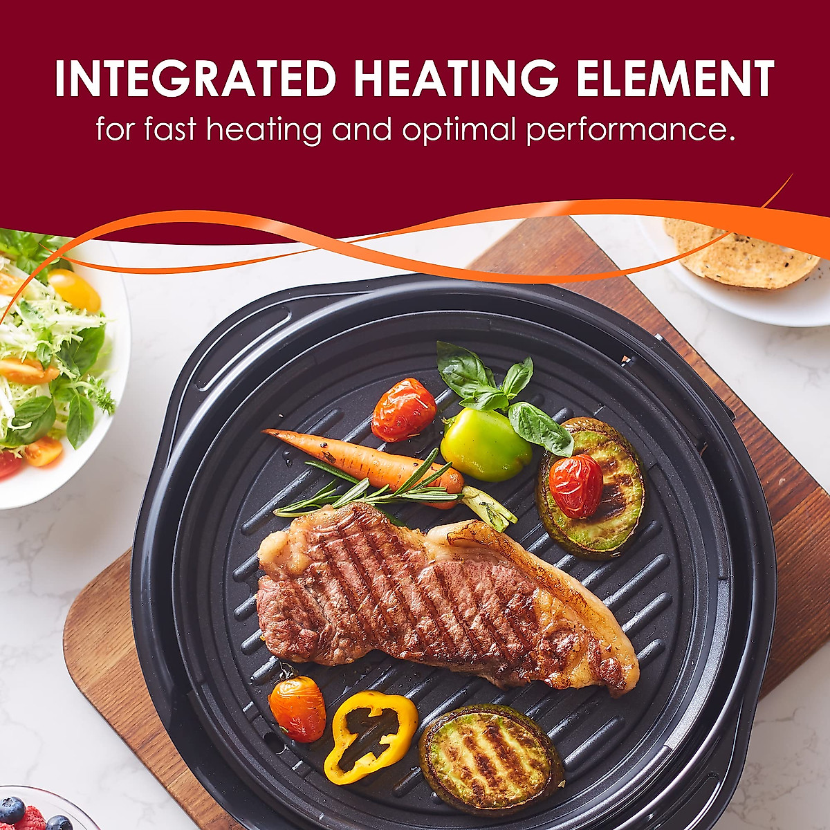 Elite Gourmet EMG1100 Electric Indoor Nonstick Grill, Dishwasher Safe, Cool Touch, Fast Heat Up Ideal Low-Fat Meals, Includes Tempered Glass Lid, 11", Black