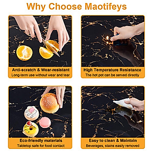 Maotifeys 70" Black Marble Dining Table, Rectangle Marble Top Dining Table for 6-8 Person, Gold U-Shape Stainless Steel Pedestal Dining Table, Mid Century Modern Dining Table for Dining Room Kitchen