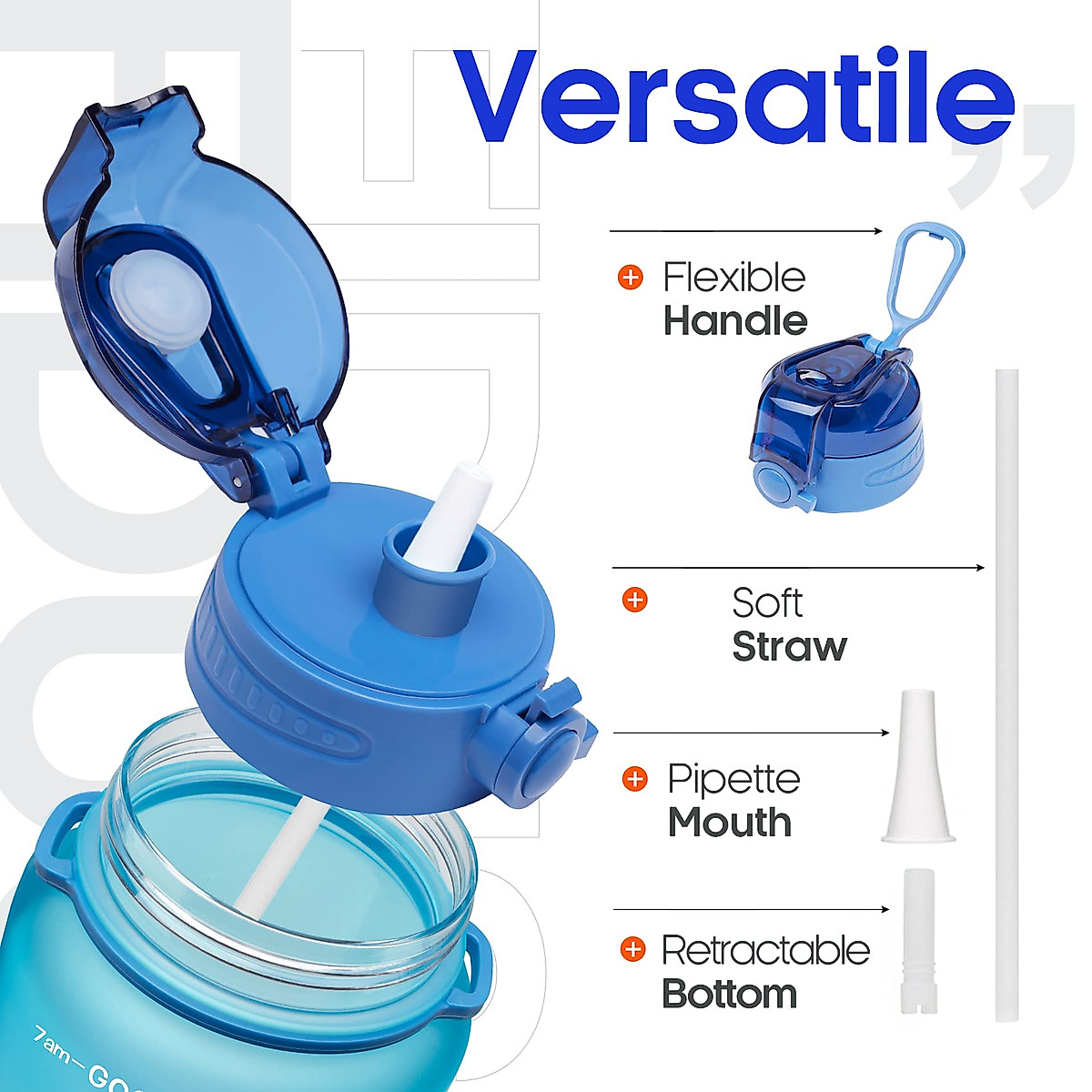 Fidus Large Half Gallon/64OZ Motivational Water Bottle with Paracord Handle & Removable Straw - BPA Free Leakproof Water Jug with Time Marker to Ensure You Drink Enough Water Daily