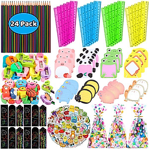 Mepmela Stationery Party Favors for Kids, 24 Pack Stationery Party Supplies With Pencils Rulers Erasers Sticky Notes For Birthday Goodie Bags School Classroom Rewards