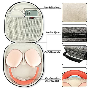 iBenzer Case for AirPods Max Headphone Travel Carrying Case with Mesh Pocket Storage Bag Waterproof Accessories Protective Hard Shell Headset Cover, Gray AP Max-GY