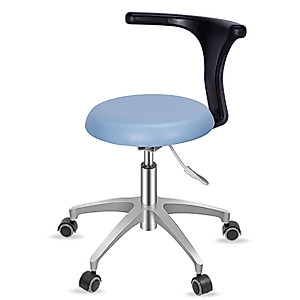 GUNEL Adjustable Height Rolling Dental Stool with Armrest Backrest, Dental Hospital Chair, 360 Rotating Lift Dentist Chair PU Leather Super Soft Cushion (Color : Light Blue, Size : TypeA)