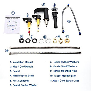 Matte Black Waterfall Bathroom Faucets for Sink 3 Hole - Widespread Bathroom Faucet Two Handles 8 Inch, Modern Bathroom Sink Faucet, with Metal Pop Up Drain Assembly & Supply Lines