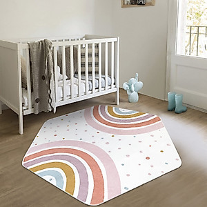STARUIA Rainbow Kids Rug Play Carpet 55"x47" for Bedroom, Hexagon Washable Rug for Playroom Tent Castle, Non-Slip Nursery Rug Soft Play Mat for Children Playpen Classroom Dorm