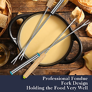 12 Pcs 9.6 Inch Cheese Fondue Forks, Smores Sticks with Color Coding, 6pcs Stainless Steel and 6pcs Wooden Handle for Roast Meat Chocolate Fountain