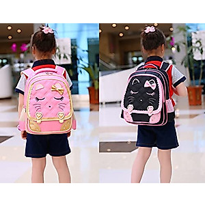 Waterproof Cat Face Waterproof Kids Backpack School Bookbag for Primary Girls Students Yookeyo