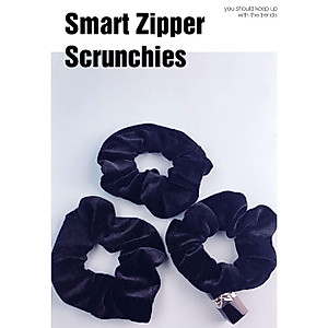 SUNEBOIZ Zipper Scrunchies, Pocket Scrunchie, SECRET & HIDDEN, Velvet Hair Ties Bracelet, Compatible with Apple AirPods 3&2&1, Key Money Chapstick Storage Bag, Elastics Hair Band (3PCS Black)