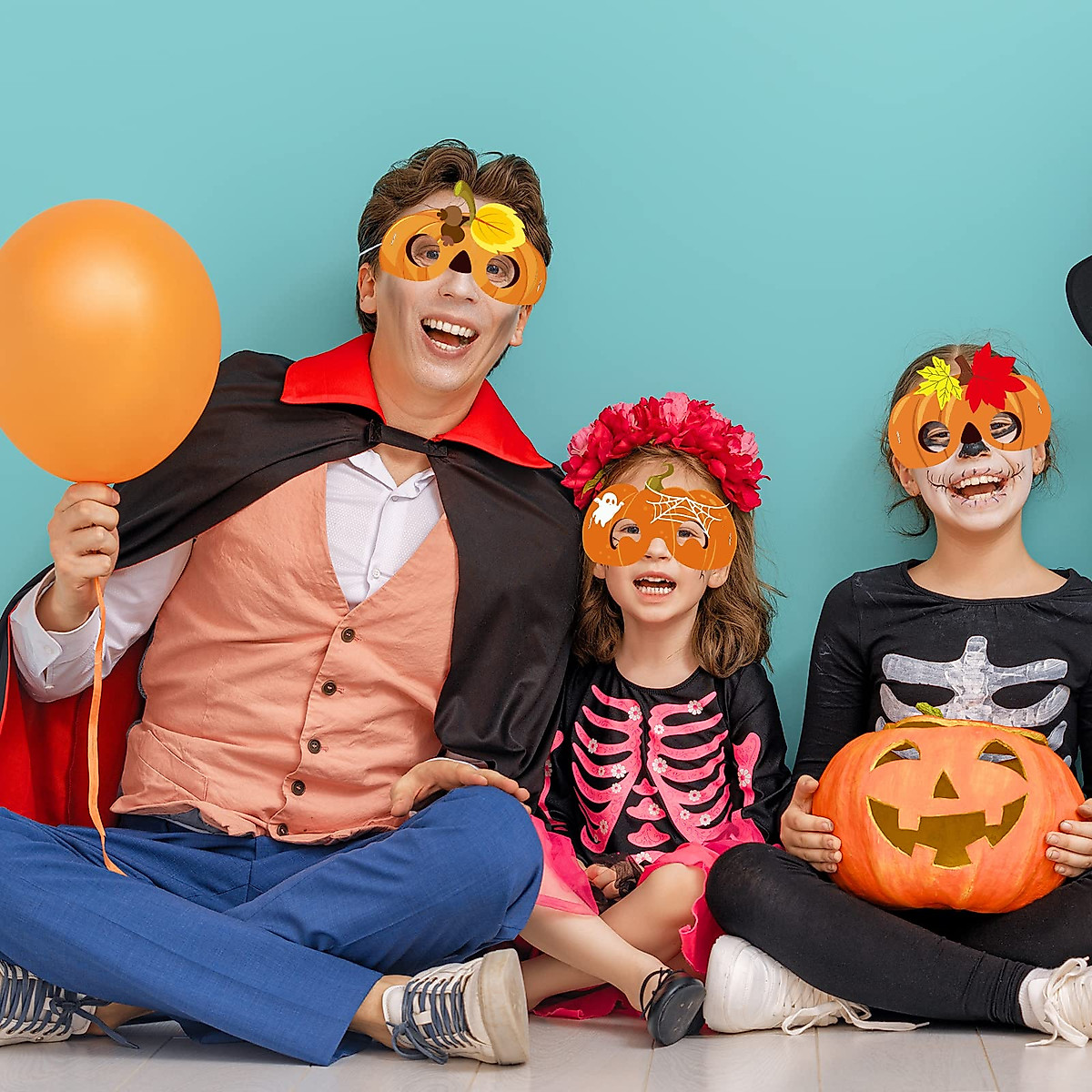 chiazllta Fall Punmkin Masks Party Favors Thanksgiving Autumn Pumpkin Paper Masks for Kids Party Photo Booth Props Kit with Elastic Strings