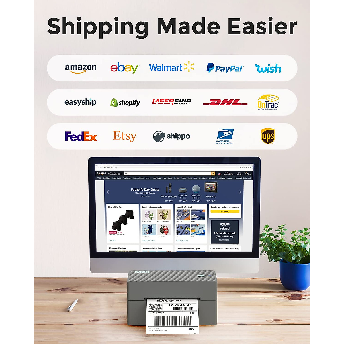 paperang - Bluetooth & USB Thermal Printer for Shipping Label (4 x 6 in), 203 DPI Portable Sticker Maker, Wireless Printing from iOS & Android Phone via App, Connect Mac & Windows OS with USB