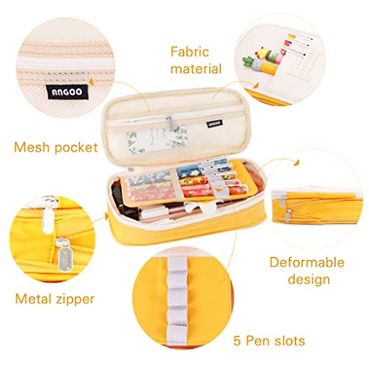 Oyachic Big Capacity Pencil Case Telescopic Pencil Pouch Zipper Pen Bag Canvas Markers Organization Makeup Bag Stationery Box Pencil Holder Office School Supplies