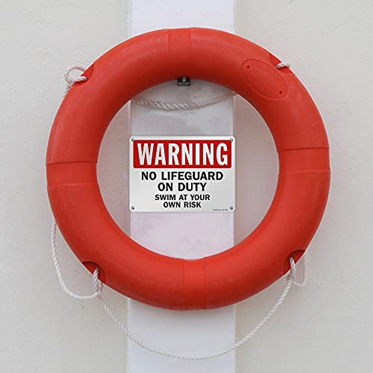 SmartSign 10 x 14 inch “Warning - No Lifeguard On Duty, Swim At Your Own Risk” Metal Sign, Screen Printed, 40 mil Laminated Rustproof Aluminum, Red, Black and White