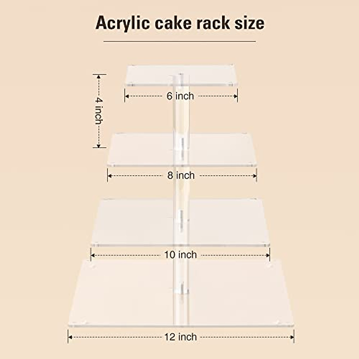 4 Tier Cupcake Stand with LED String Light, Acrylic Display Stand, Square Tower Holder, Cup Cake for Birthday, Wedding, Baby Shower, Party