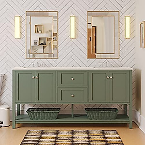 Kitchen Bath Collection Lakeshore 72-inch Double Bathroom Vanity (Engineered White/Sage Green): Includes Sage Green Cabinet with Engineered White Countertop and White Ceramic Sinks
