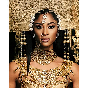 Honbay Body Jewelry Fake Septum Ring Non Piercing Nose Rings with Chain Nose to Ear Chain with Tassel (Gold)