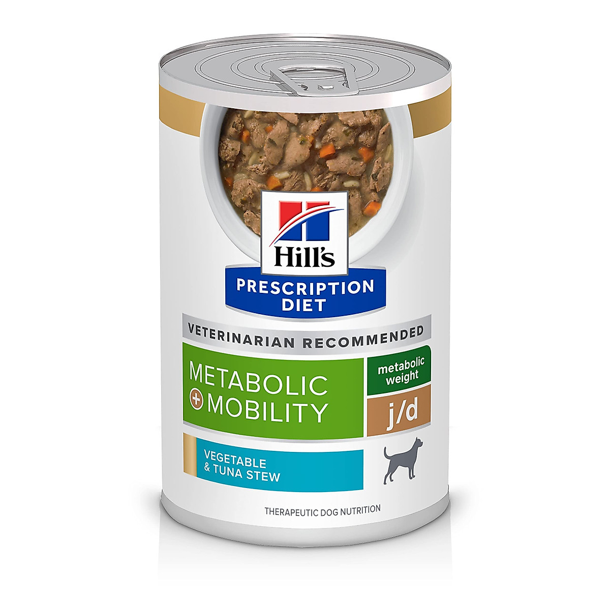 Hill's Prescription Diet Metabolic + Mobility, Weight + j/d Joint Care Vegetable & Tuna Stew Wet Dog Food, Veterinary Diet, 12.5 oz. Cans, 12-Pack