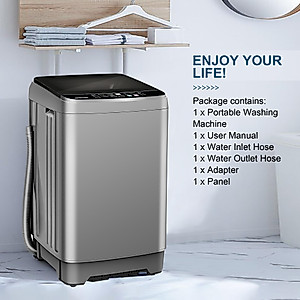 25 lbs Portable Washing Machine LED Display Full Automatic Washing Machine 10 Programs & 8 Water Levels, Come with a Glass Cover, Drain Pump Ideal for Apartment Home Dorm, Grey