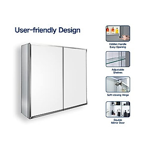 PIWAYPI 30x26 inch Double Door Mirror Medicine Cabinet Surface Mount or Recess Aluminum
