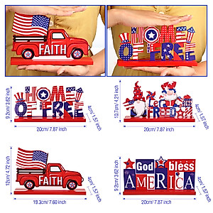 4 Pieces Patriotic Table Decoration 4th of July Wooden Table Centerpiece Independence Day Wood Letter Sign Home of Free God Bless America Table Decoration for Patriotic Party Memorial Day Home Decor