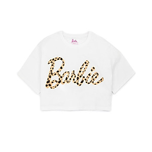 Barbie Pyjamas Womens Animal Print Logo Cropped T-Shirt Bottoms Pjs White