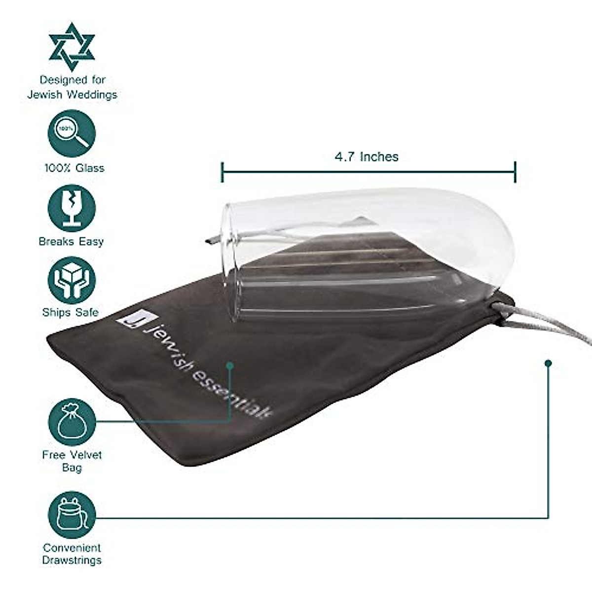 Jewish Wedding Chuppah Breaking Glass-Wedding Engagement Gift-Color Glass Vessel for Groom-Velvet Bag-Designer by Jewish Essentials