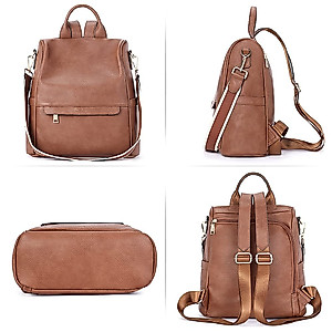 CLUCI Women Wallet Large Leather Zip Around Card Holder Travel Clutch Wristlet Two-toned Brown Bundles with Women Backpack Purse Leather Large Travel Bag Ladies Shoulder Bags Red-Brown