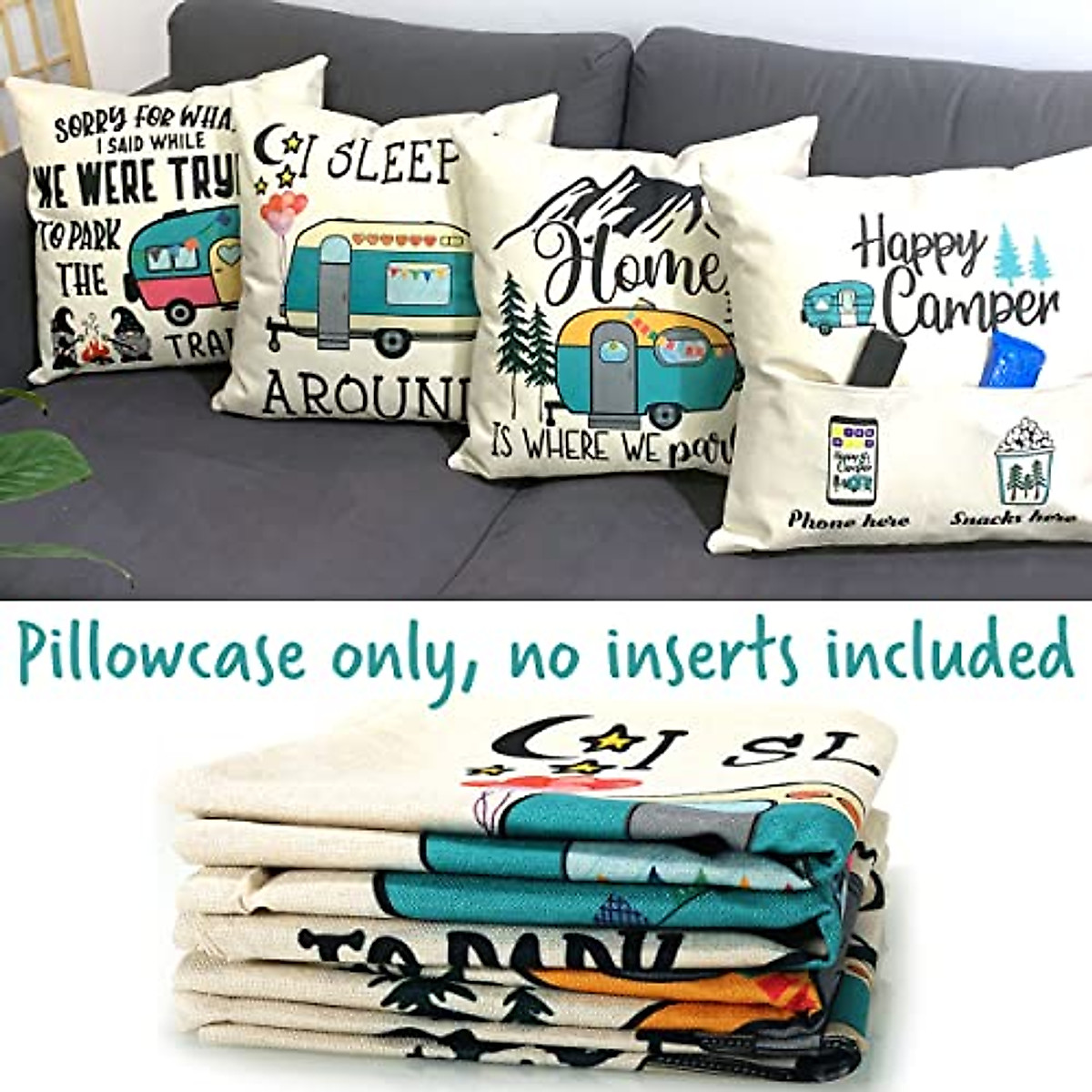 OCCdesign Set of 4 Camper Decor Rv Travel Trailer Decoration for Inside Camping Pillow Cover for Bedding Sofa Couch (Welcome to Our Camper)