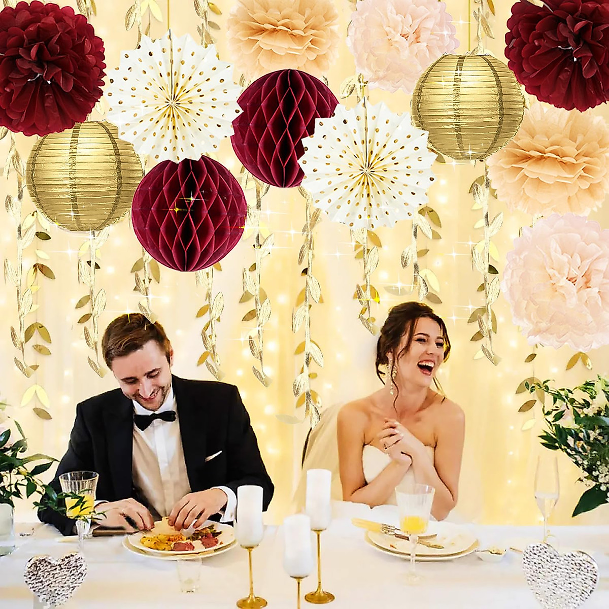 Burgundy Gold Birthday Party Decorations Women/Fall Bridal Shower Decorations Maroon Gold//Maroon Gold Bachelorette Party Decorations Gold Leaves Leaf Ribbon/Burgundy Gold Wedding