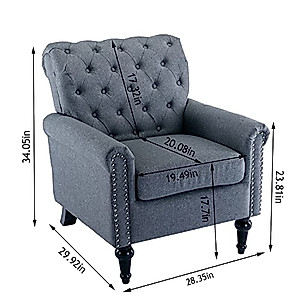 YISH W117081980 Modern Linen Accent Tufted Arm Chair with Thick Cushion and Wood Frame, Comfy Single Sofa with Armrest Backrest for Reading Bedroom Office Club, Dark Gray