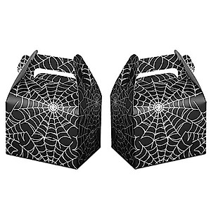 24pcs Halloween Favor Boxes Paper Black Spider Web Gift Bags Halloween Treat Boxes for Halloween Kids Birthday Decorations Spider Birthday Party Supplies