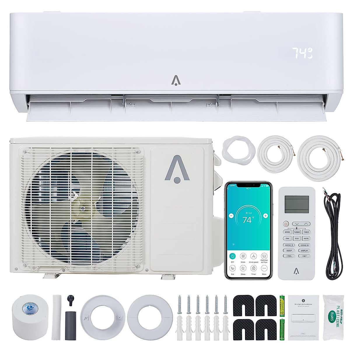 ACONEE 24,000 BTU AC/Heating 23 SEER, 208/230V, System Inverter Cools Rooms 1500 Sq.Ft, Wall Mount Ductless C Split Air Conditioner, White