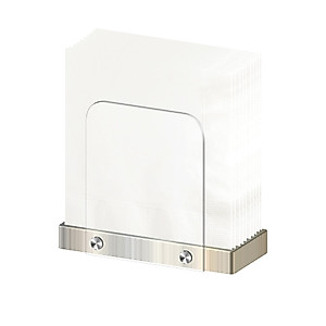 Modern Napkin Holder for Kitchen, Standing Napkin Holder for Tables, Clear Acrylic and Silver Steel Base Kitchen & Dining Room Decor