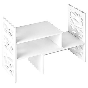 MyGift White Expandable Desktop Bookshelf Organizer with 5 Display Shelves, Small Stationery Storage Shelf Unit, College Dorm Desk Book Organizer