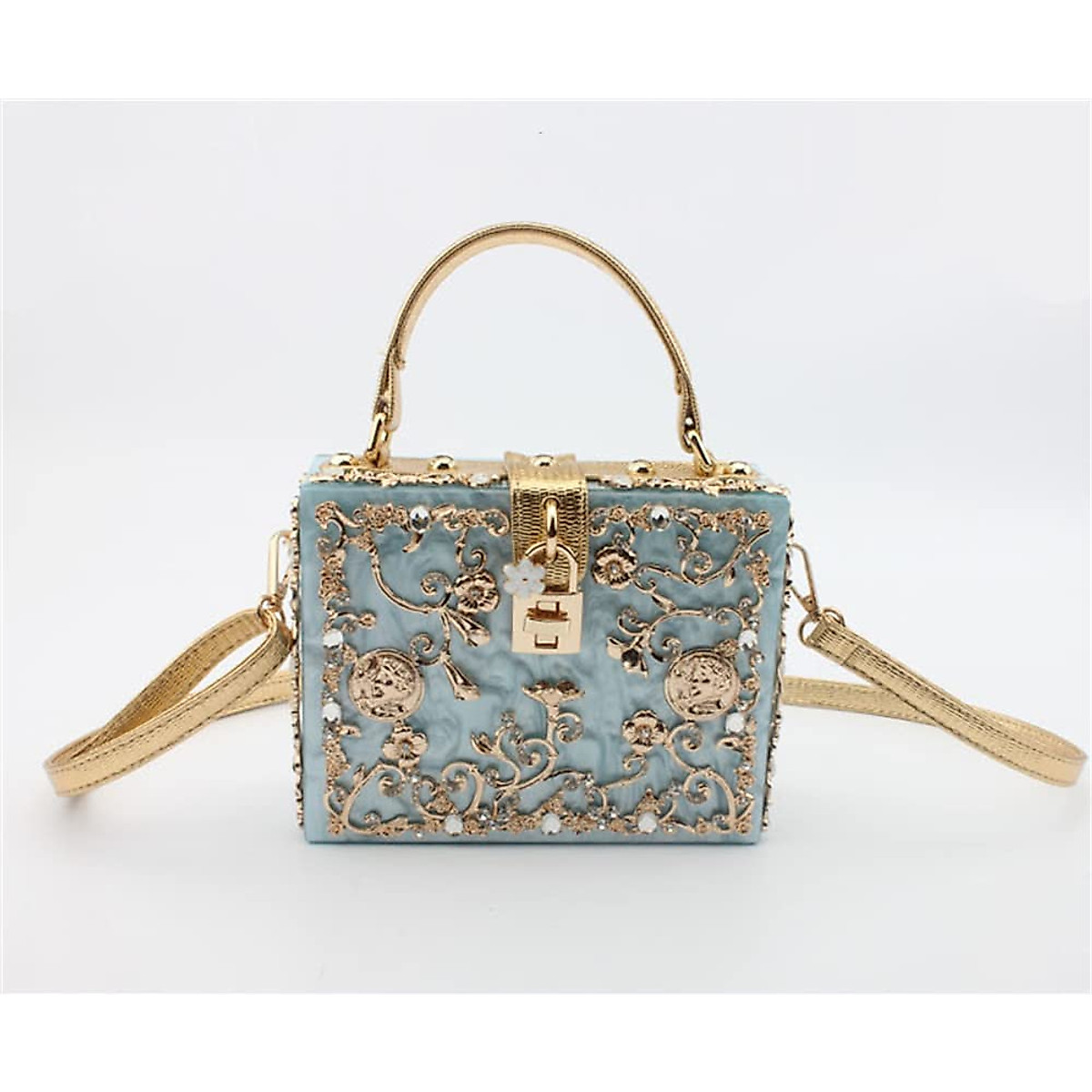 Tngan Women Evening Clutch Acrylic Square Box Bag with Rhinestones Shoulder Bag Crossbody Bag Handbag, Light Blue