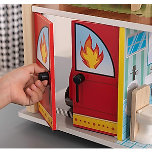 KidKraft Wooden Fire Station Set for 360 Degree Play - Wooden Construction, Working Garage Doors, Bendable Figures, Young Children Toy, Comes with Instructions, Scree Free Toy, Gift for Ages 3+