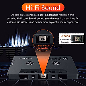 Arsvita Car Audio Bluetooth Wireless Cassette Receiver, Tape Player Bluetooth 5.0 Cassette Aux Adapter, Black